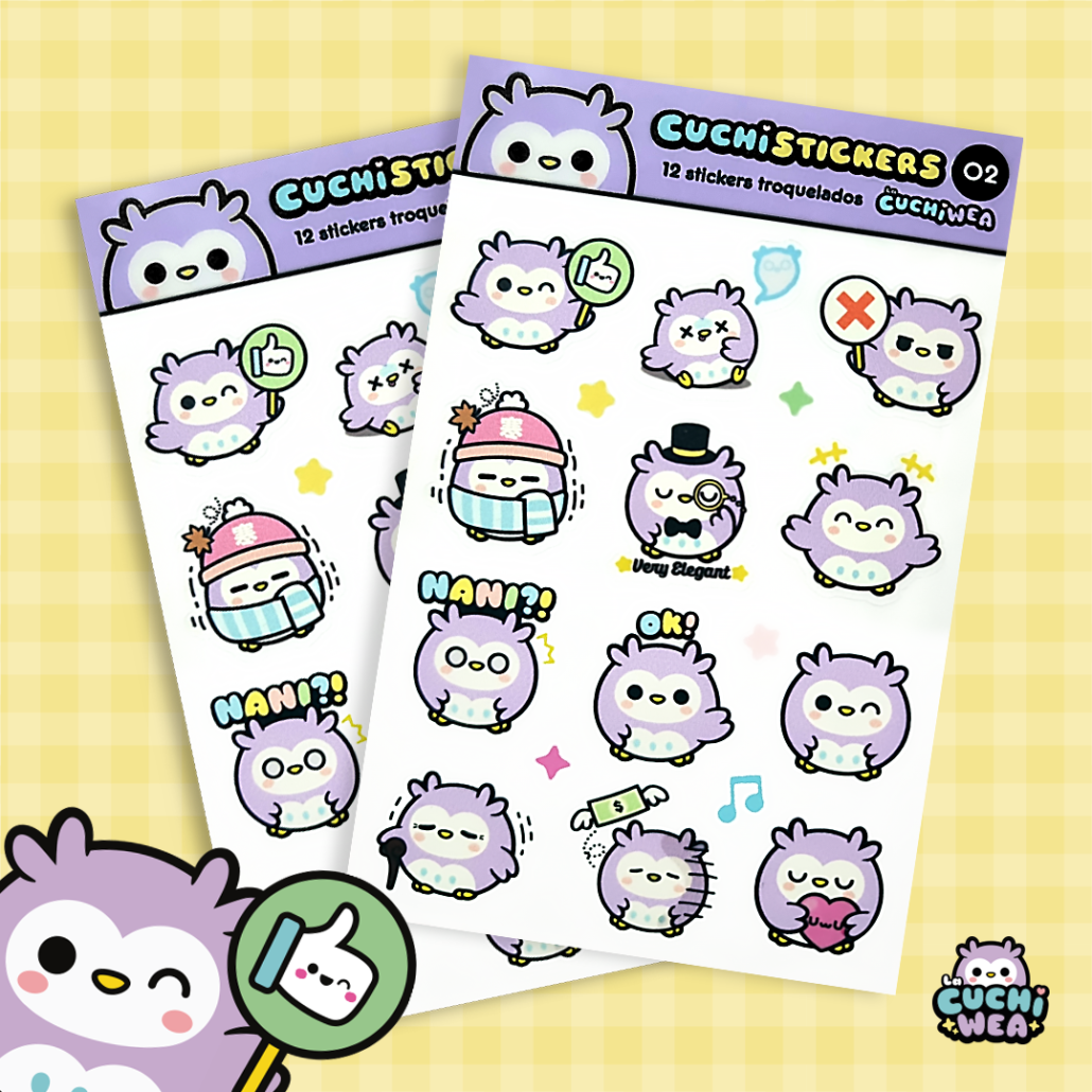 Plancha de stickers La Cuchiwea 🦉🥭 – Modelo 02 – La Cuchiwea